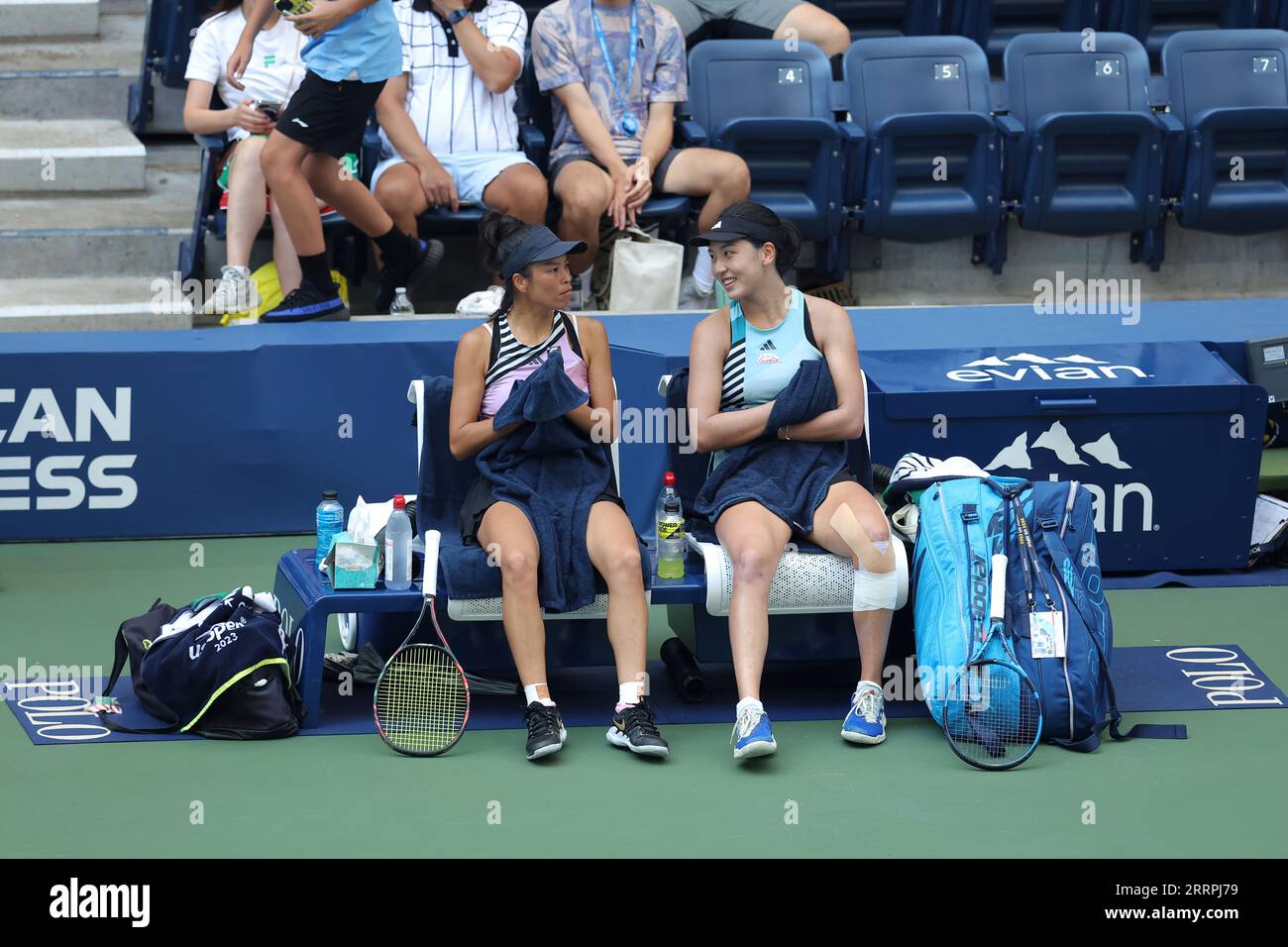 Xinyu Wang and Su-Wei Hsieh during a women's doubles semifinal match at ...