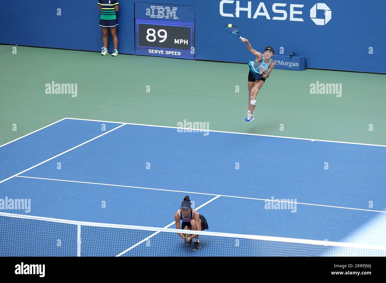 Xinyu Wang and Su-Wei Hsieh in action during a women's doubles ...