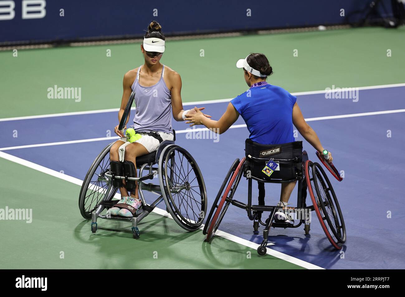 Maylee Phelps and Ksenia Chasteau react during a junior wheelchair ...