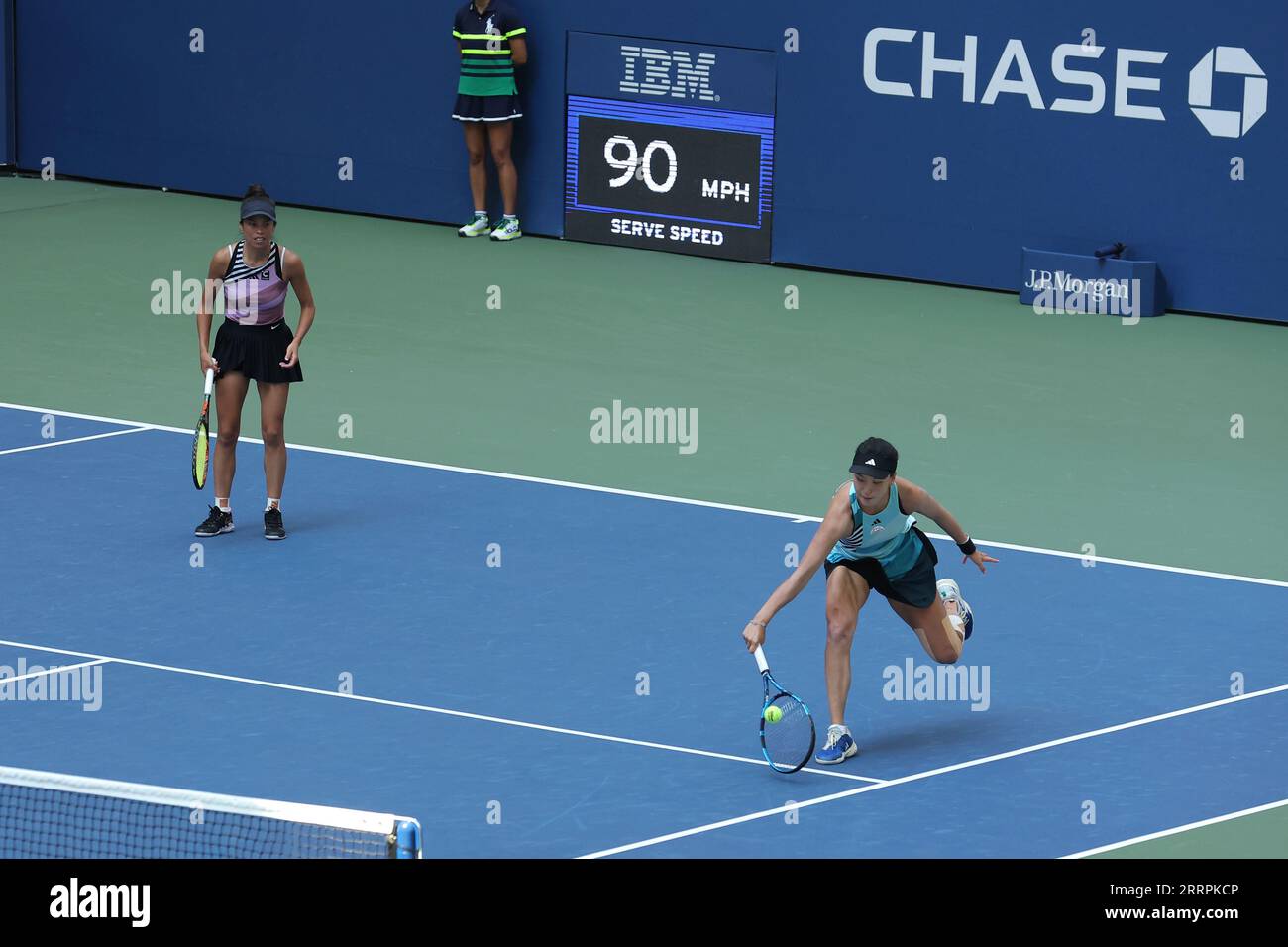 Xinyu Wang and Su-Wei Hsieh in action during a women's doubles ...