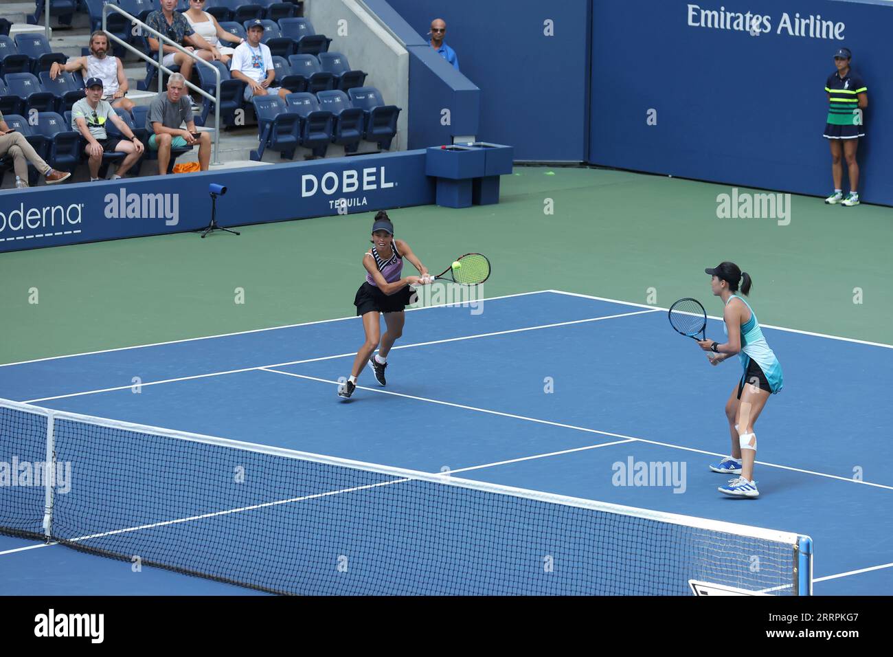 Xinyu Wang and Su-Wei Hsieh in action during a women's doubles ...