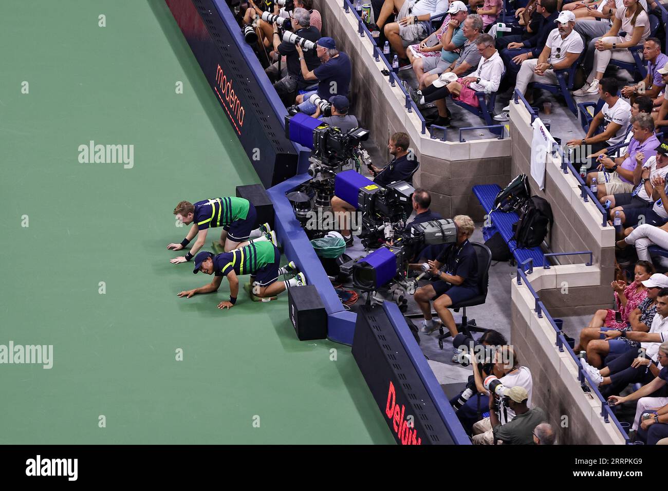 US Open Ball Crew during a men's singles semifinal match at the 2023 US ...