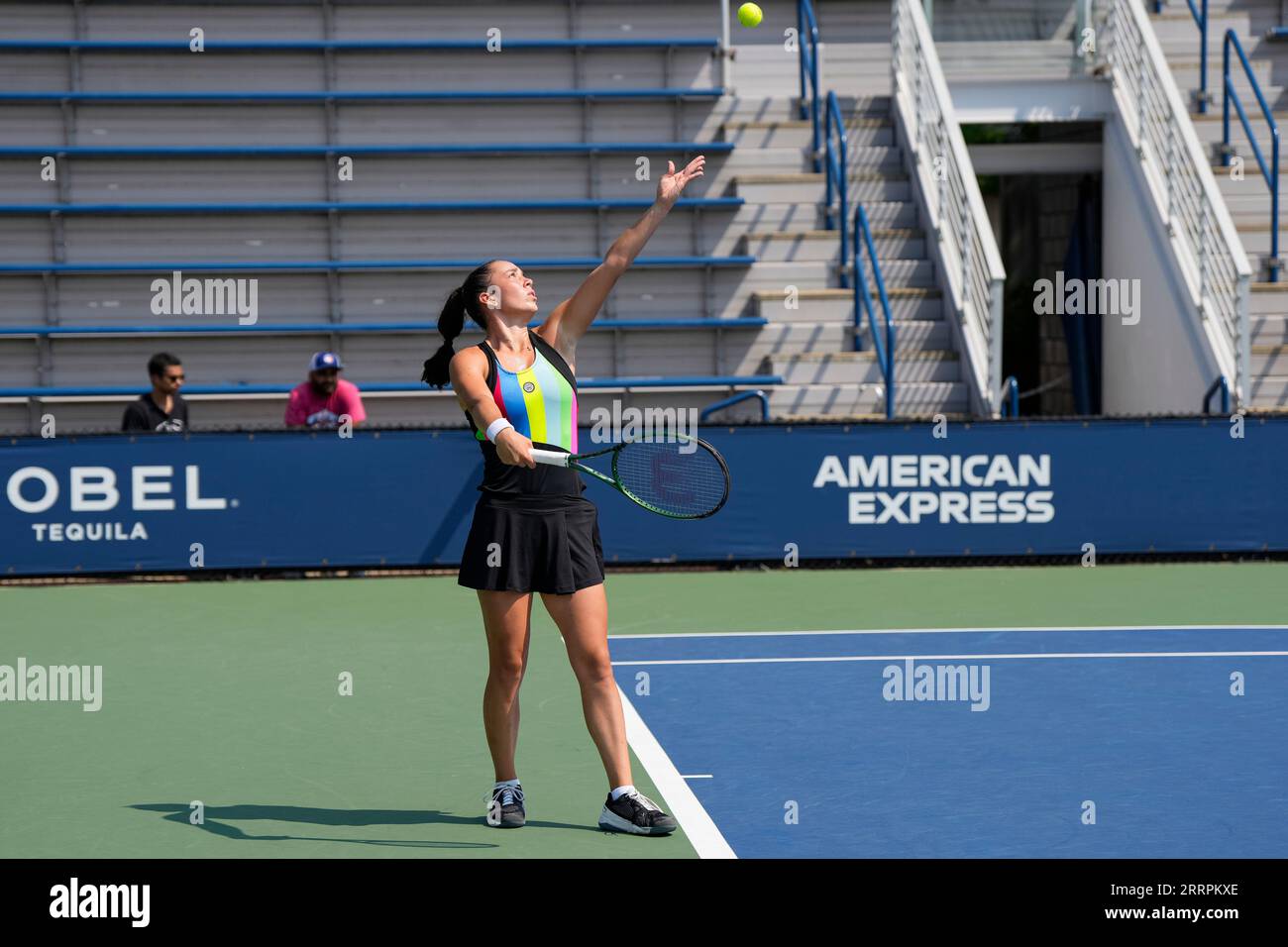 Tereza Valentova serves during a junior girls' singles semifinal match ...