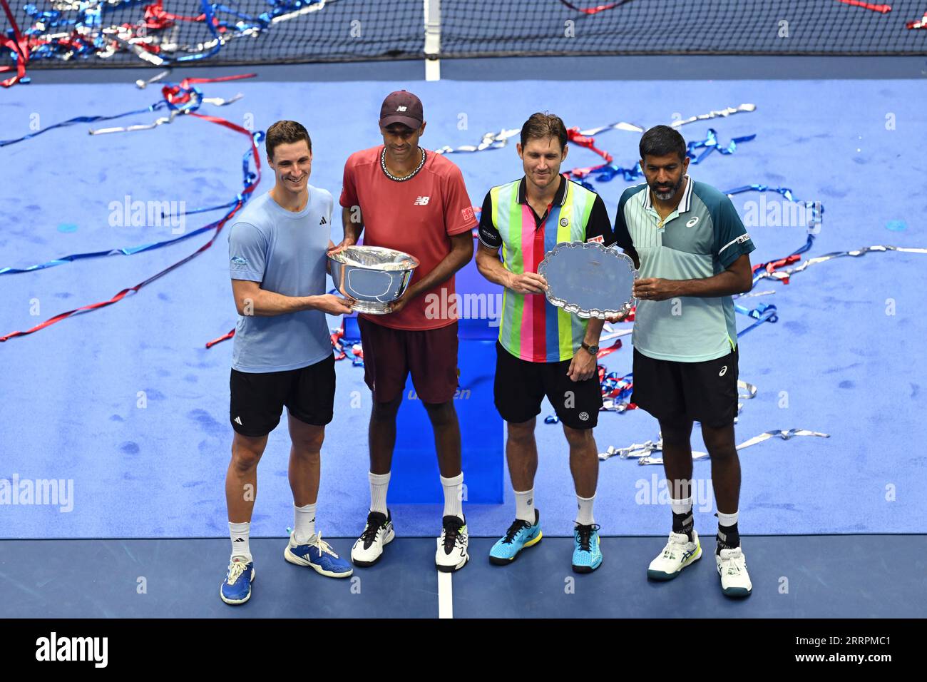 Joe Salisbury, Rajeev Ram, Matthew Ebden and Rohan Bopanna hold up the ...