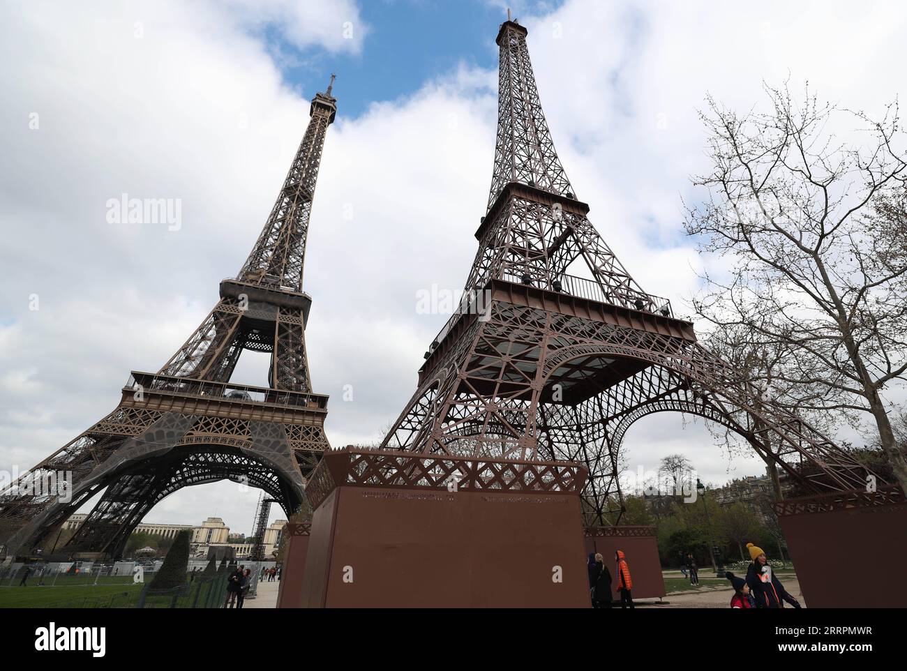 230403 -- PARIS, April 3, 2023 -- This photo taken on April 3, 2023 shows the Eiffel Tower L and ...