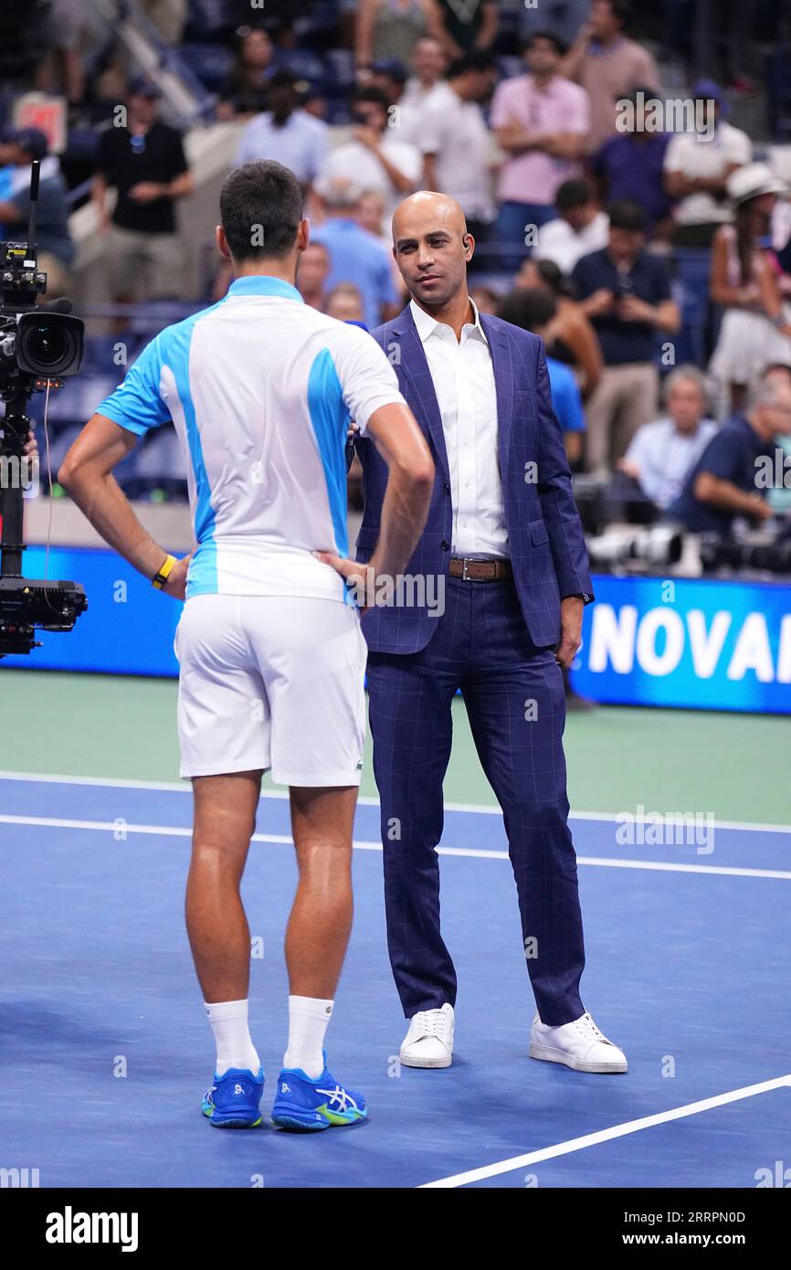 James Blake interviews Novak Djokovic after a men's singles semifinal ...