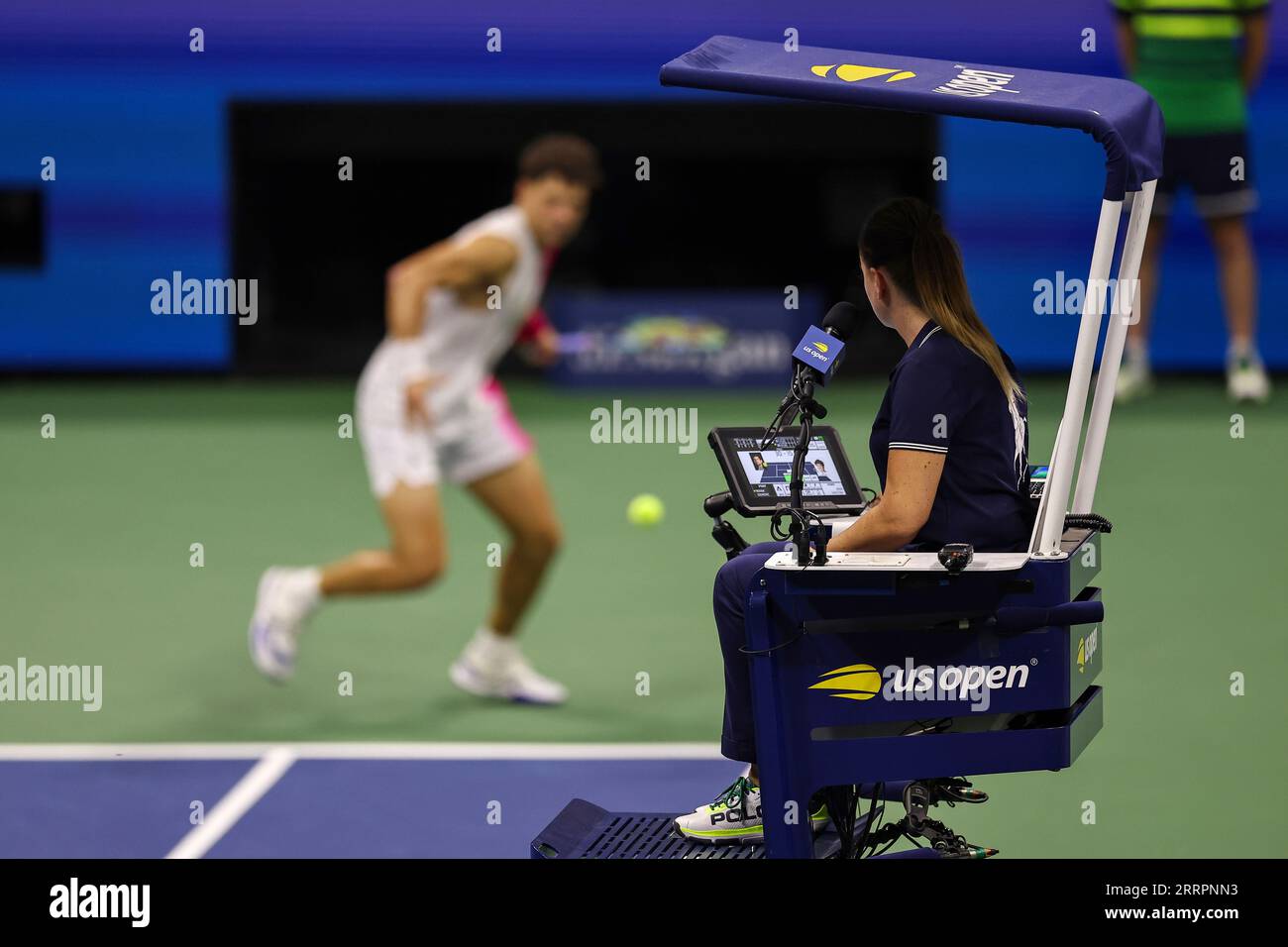 Ben Shelton in action during a men's singles semifinal match at the ...