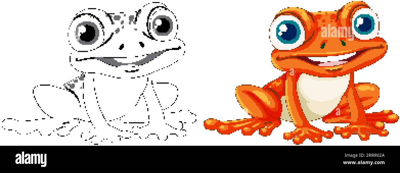 An isolated vector cartoon illustration of an orange frog on a white ...