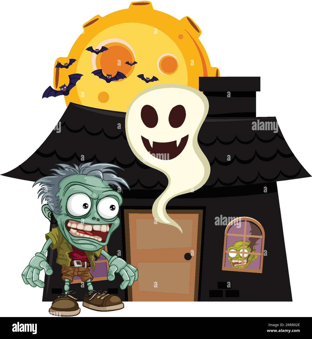 A vector cartoon illustration of a zombie entering a haunted house ...