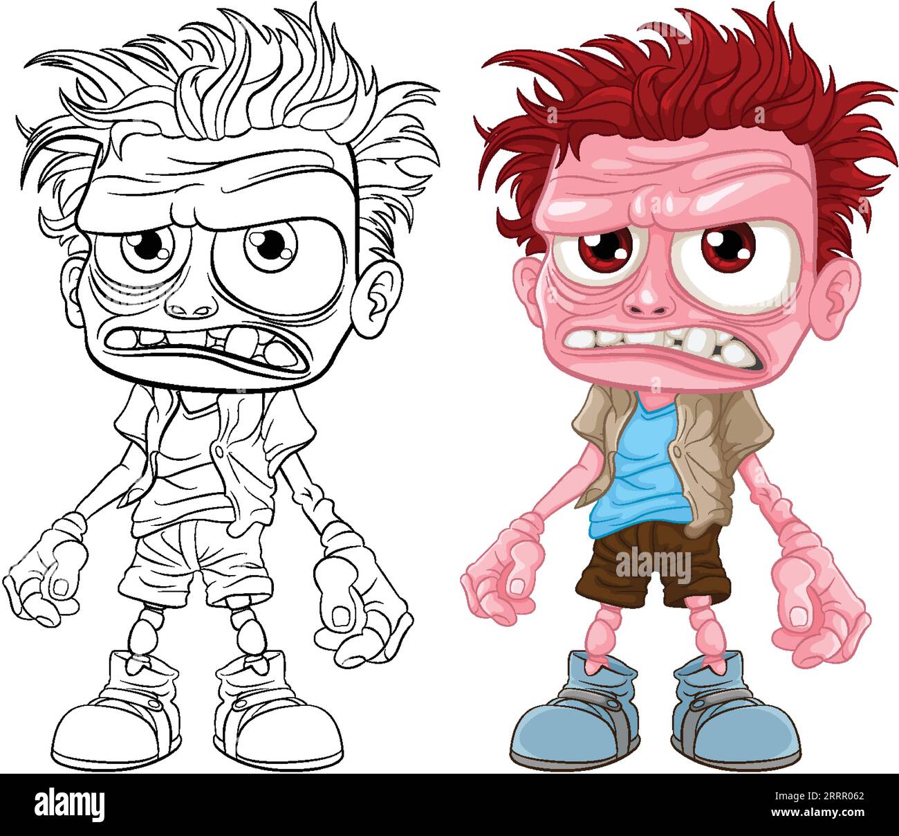 A vector cartoon illustration of an old, grumpy zombie man with pink ...
