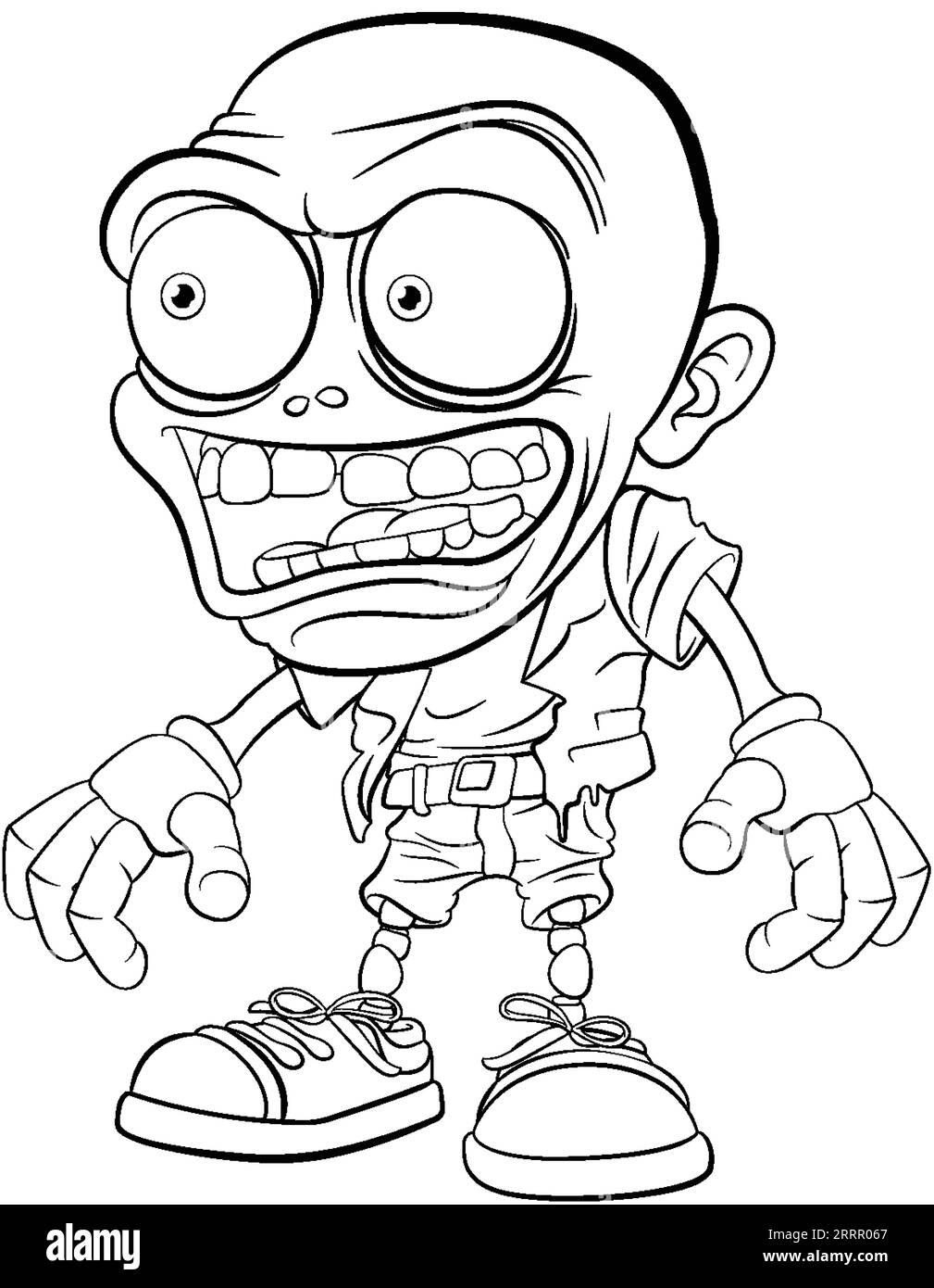 A vector cartoon outline of a creepy and scary zombie man with a bald ...