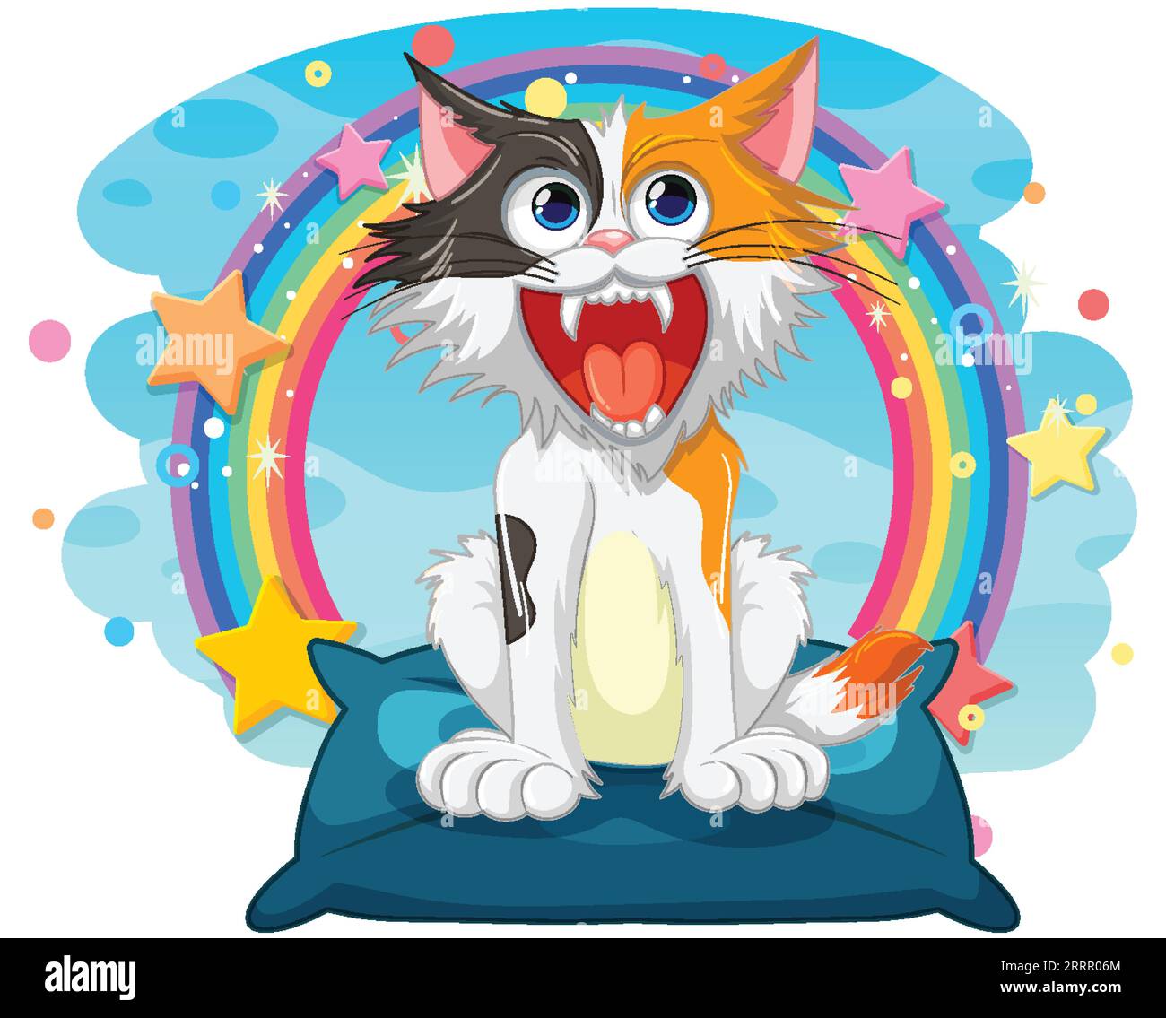 A vector cartoon illustration of a feral cat with its mouth open ...