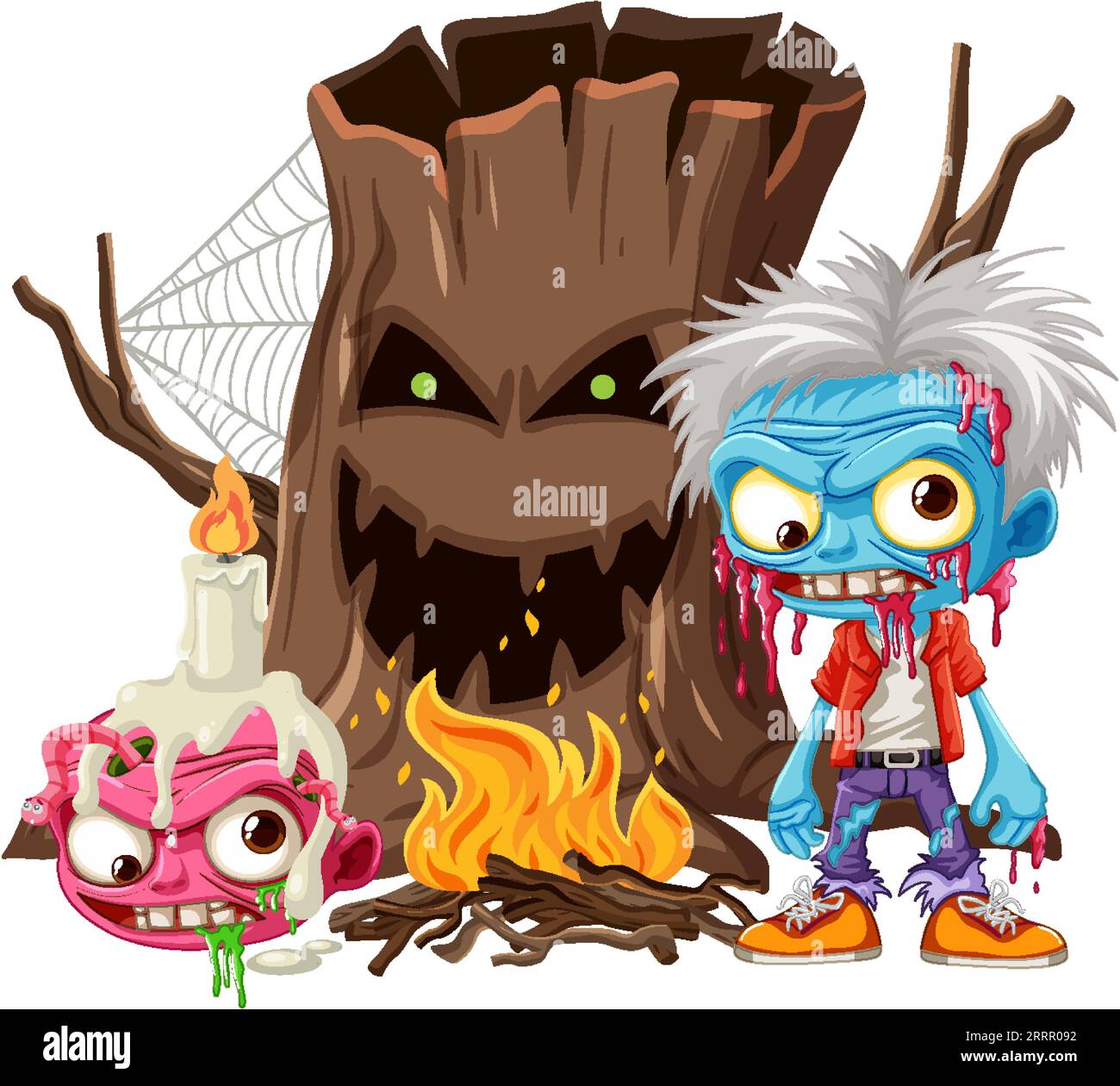 A vector cartoon illustration of a zombie standing next to a monstrous ...