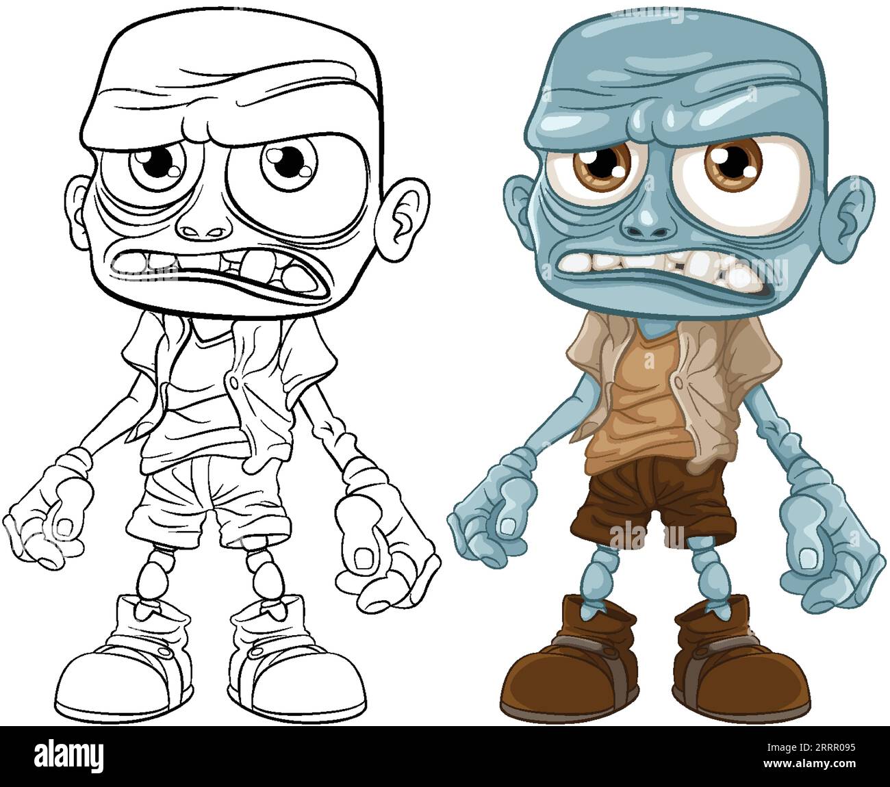 An old, bald-headed zombie man with a grumpy expression and blue skin ...