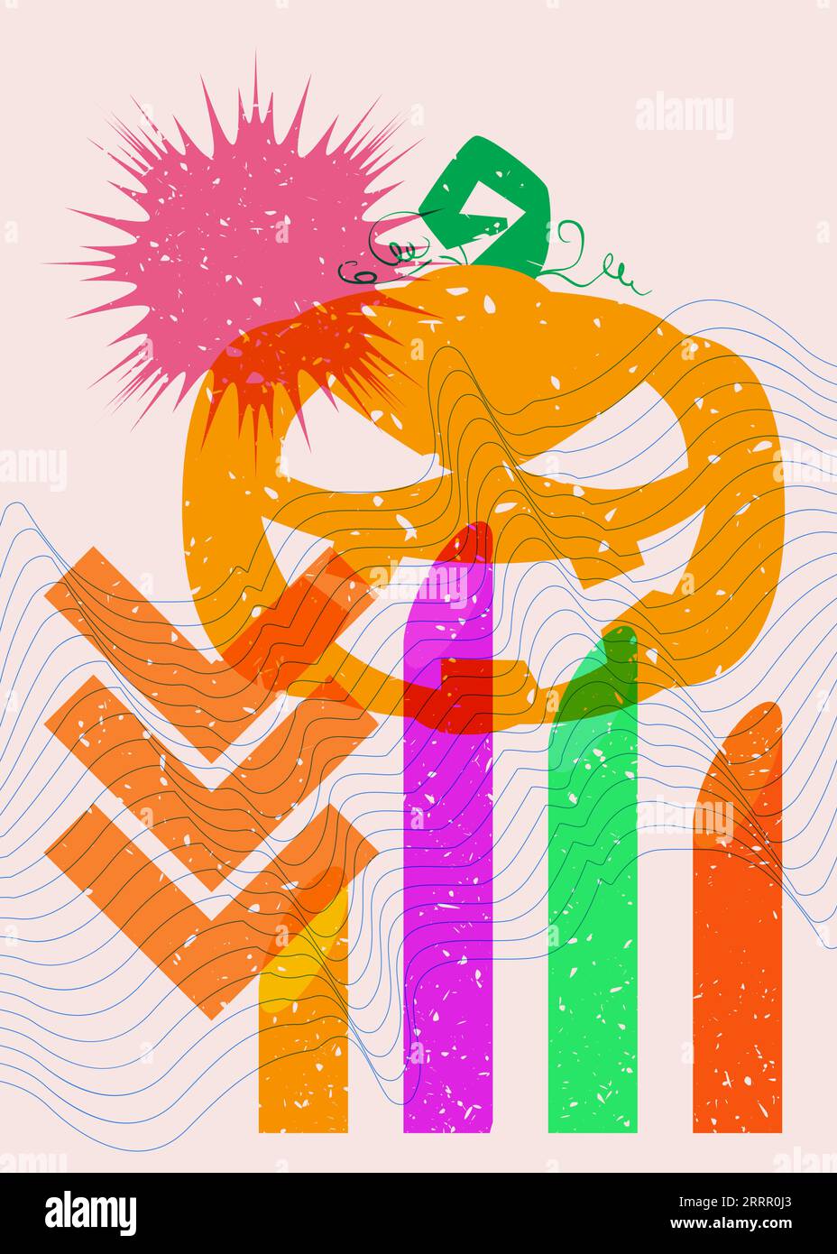 Halloween riso graph poster with Jack O' Lantern and geometric shapes ...