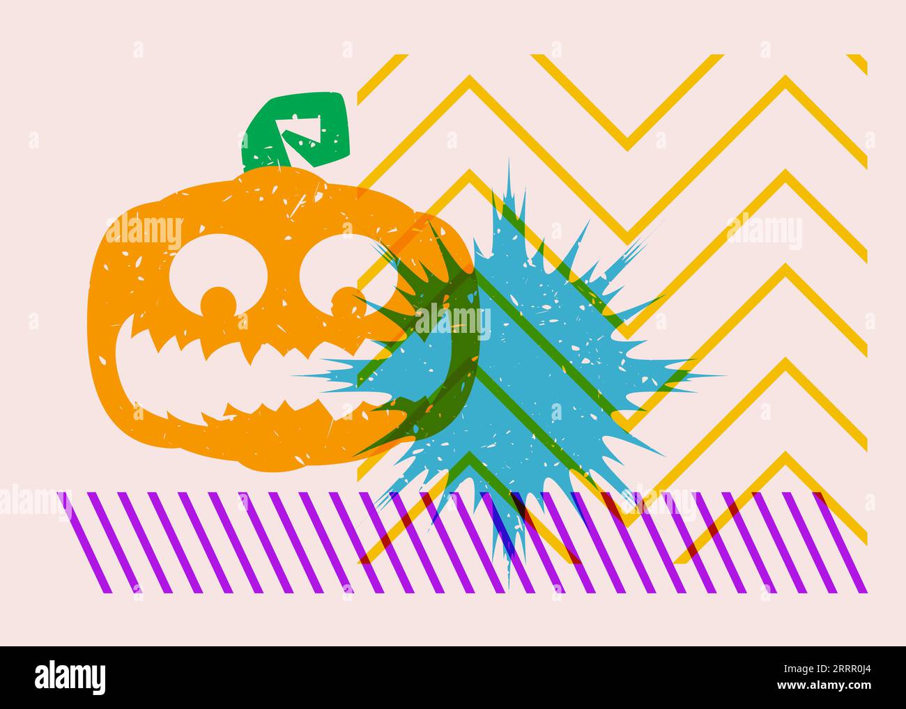 Halloween riso graph poster with Jack O' Lantern and geometric shapes ...