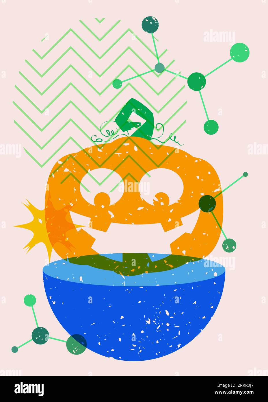 Halloween riso graph poster with Jack O' Lantern and geometric shapes ...