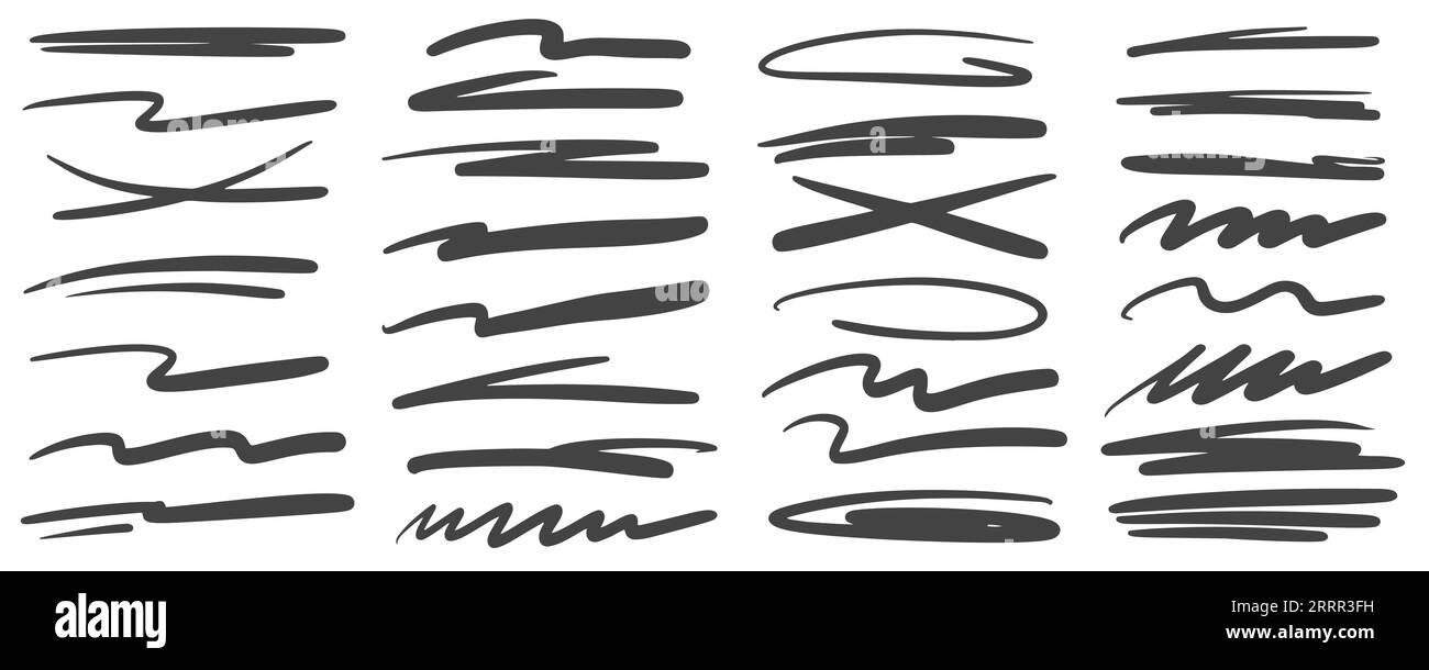 Pen strike line. Strikethrough marker scribble. Pencil and brush stroke ...