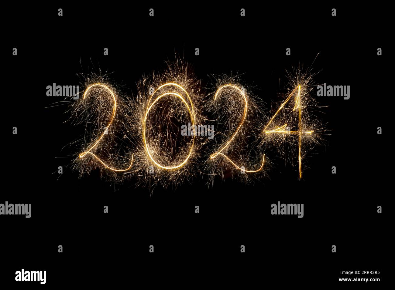 Happy New Year 2024. Number 2024 written sparkling sparklers isolated ...