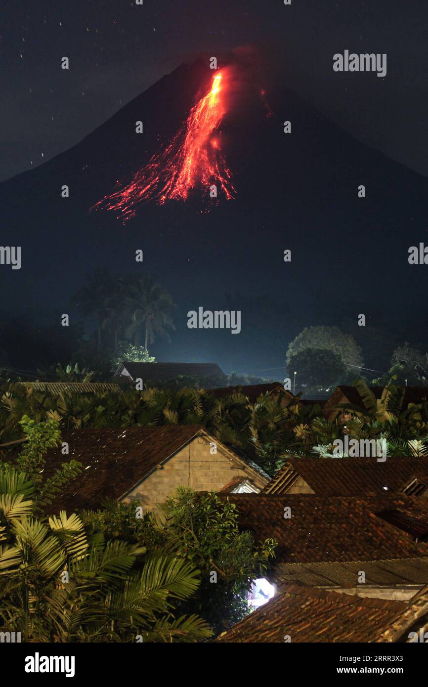 230501 -- MAGELANG, May 1, 2023 -- Mount Merapi volcano spews volcanic ...