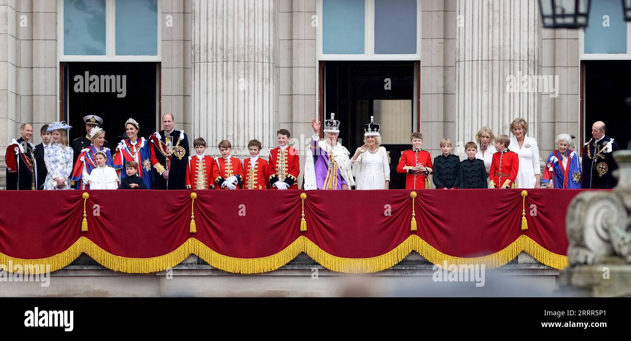 230507 -- LONDON, May 7, 2023 -- Britain s King Charles III, Queen ...