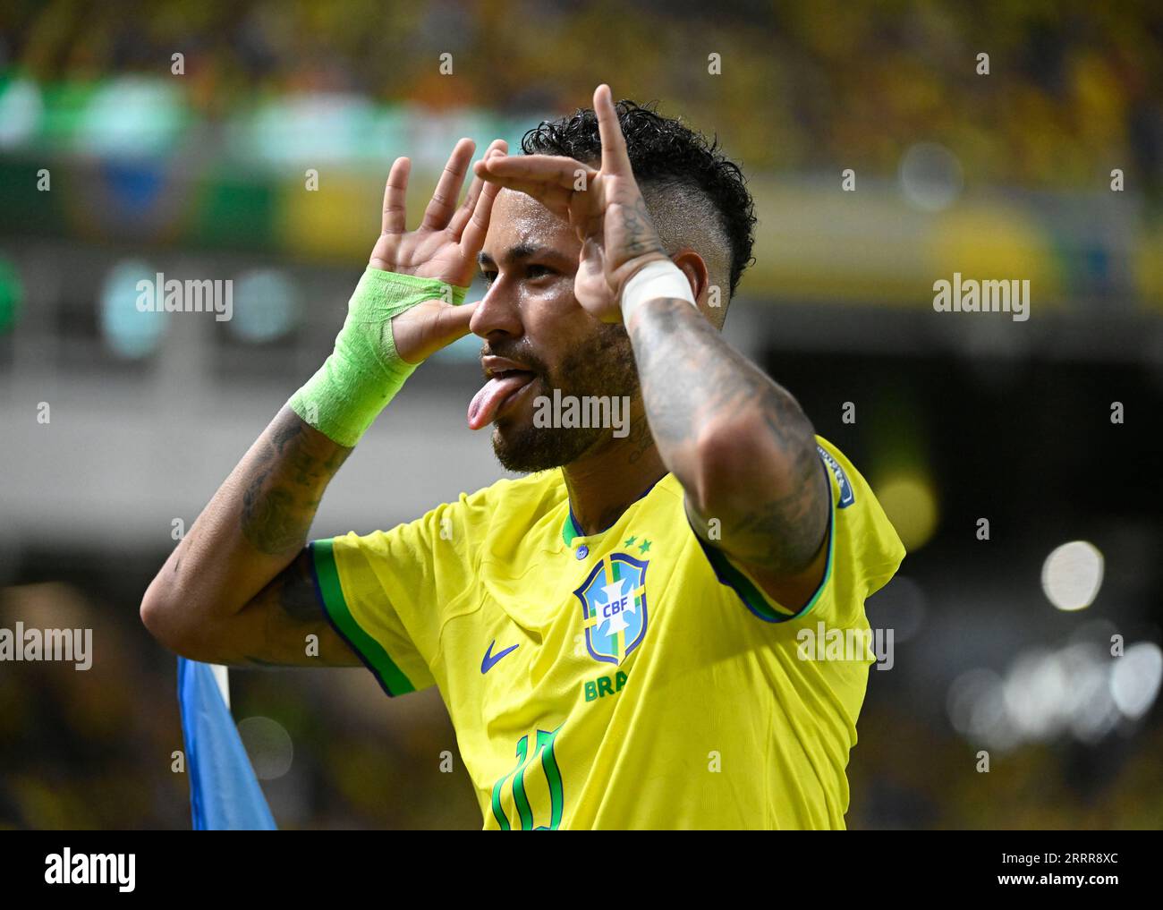 Belem, Brazil. 8th Sep 2023. Neymar of Brazil celebrates after scoring ...