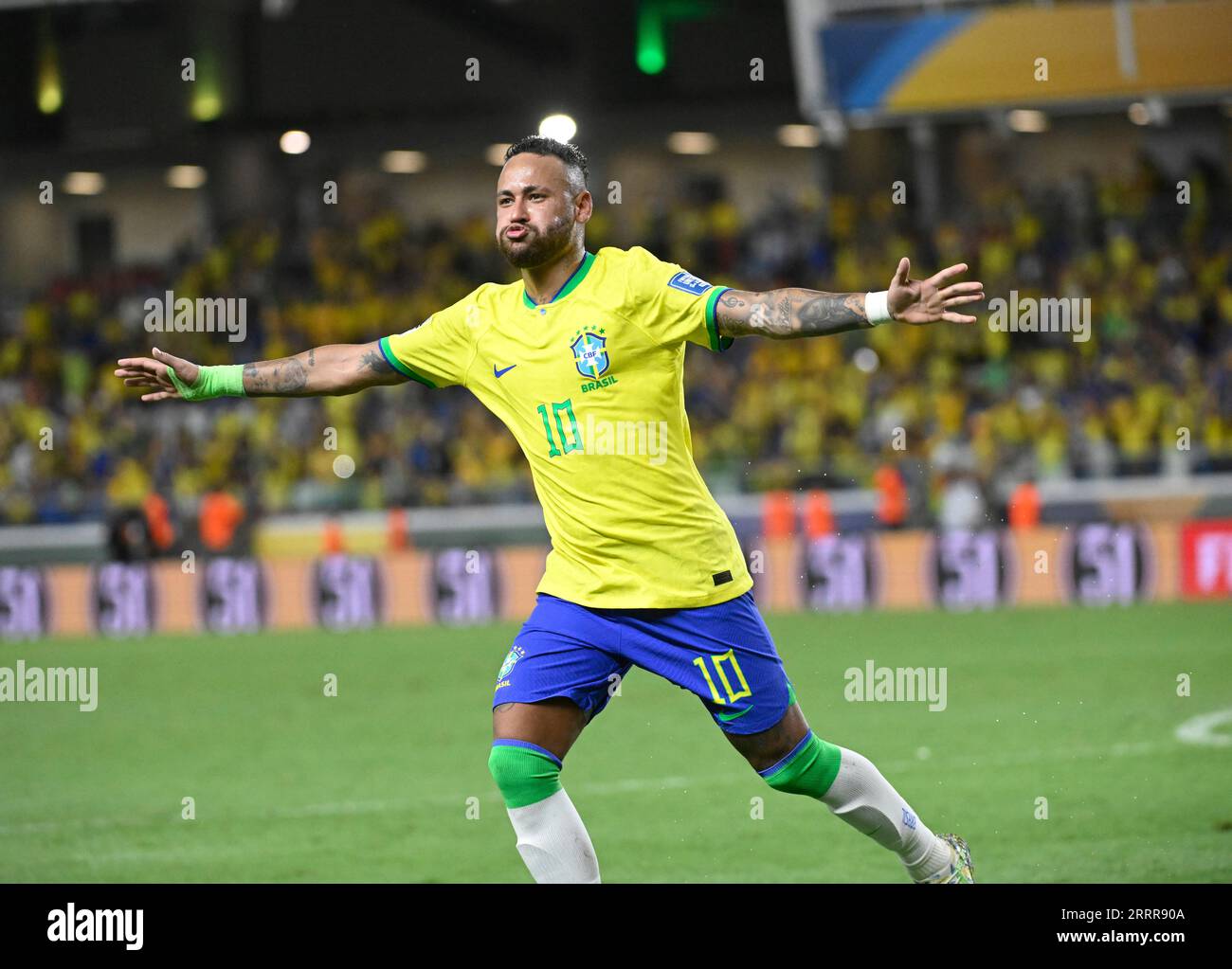 Belem, Brazil. 8th Sep 2023. Neymar of Brazil celebrates after scoring ...