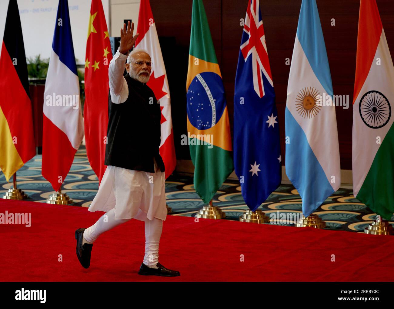 Prime Minister Narendra Modi of India arrives to a welcoming ceremony ...