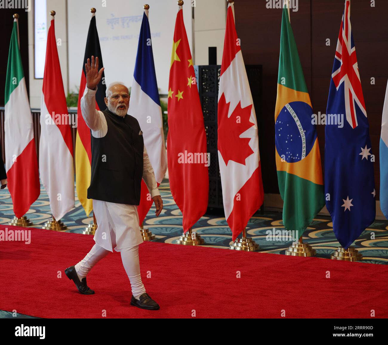 Prime Minister Narendra Modi of India arrives to a welcoming ceremony ...
