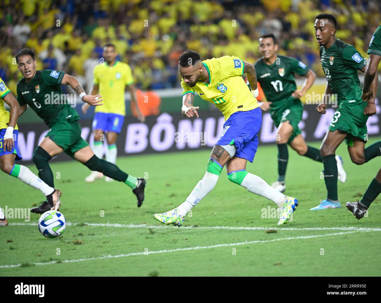 Belem, Brazil. 8th Sep 2023. Neymar of Brazil celebrates after scoring ...