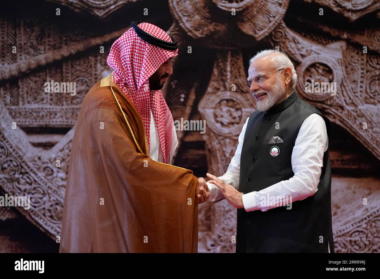 Indian Prime Minister Narendra Modi, right, welcomes Crown Prince ...