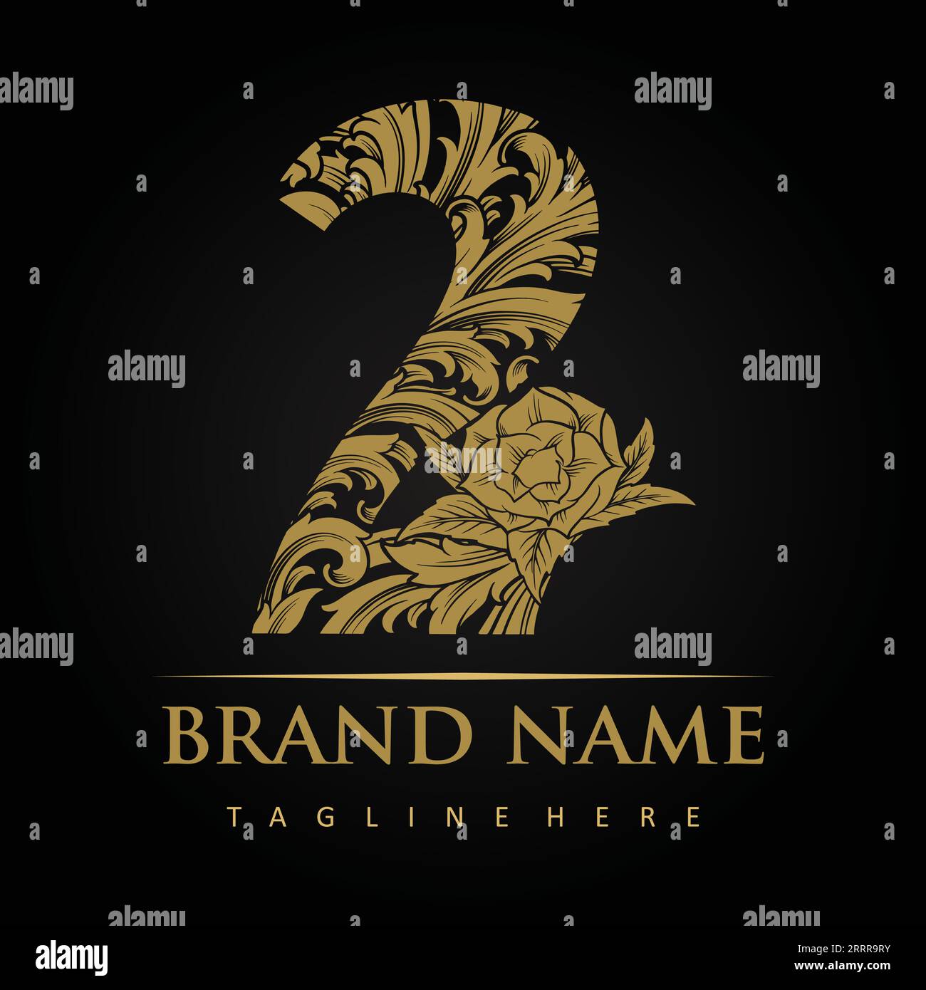 Intricate floral engraving on monogram style number 2 vector ...