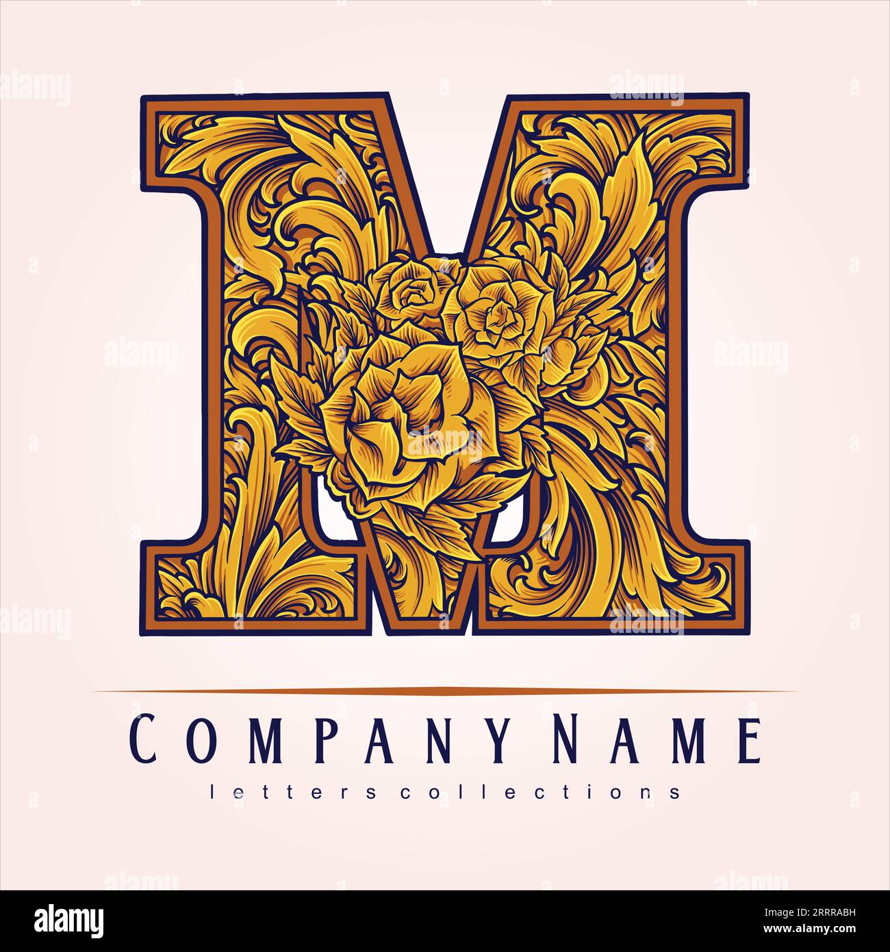 Artistic monogram letter initial M with floral ornamentation vector ...