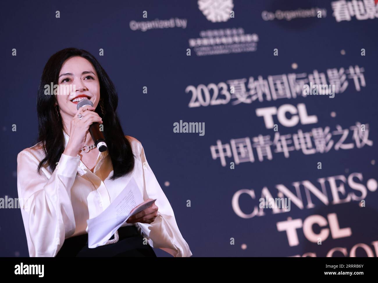 230521 -- CANNES, May 21, 2023 -- Actress Yao Chen addresses the 2023 Cannes Film Festival China ...