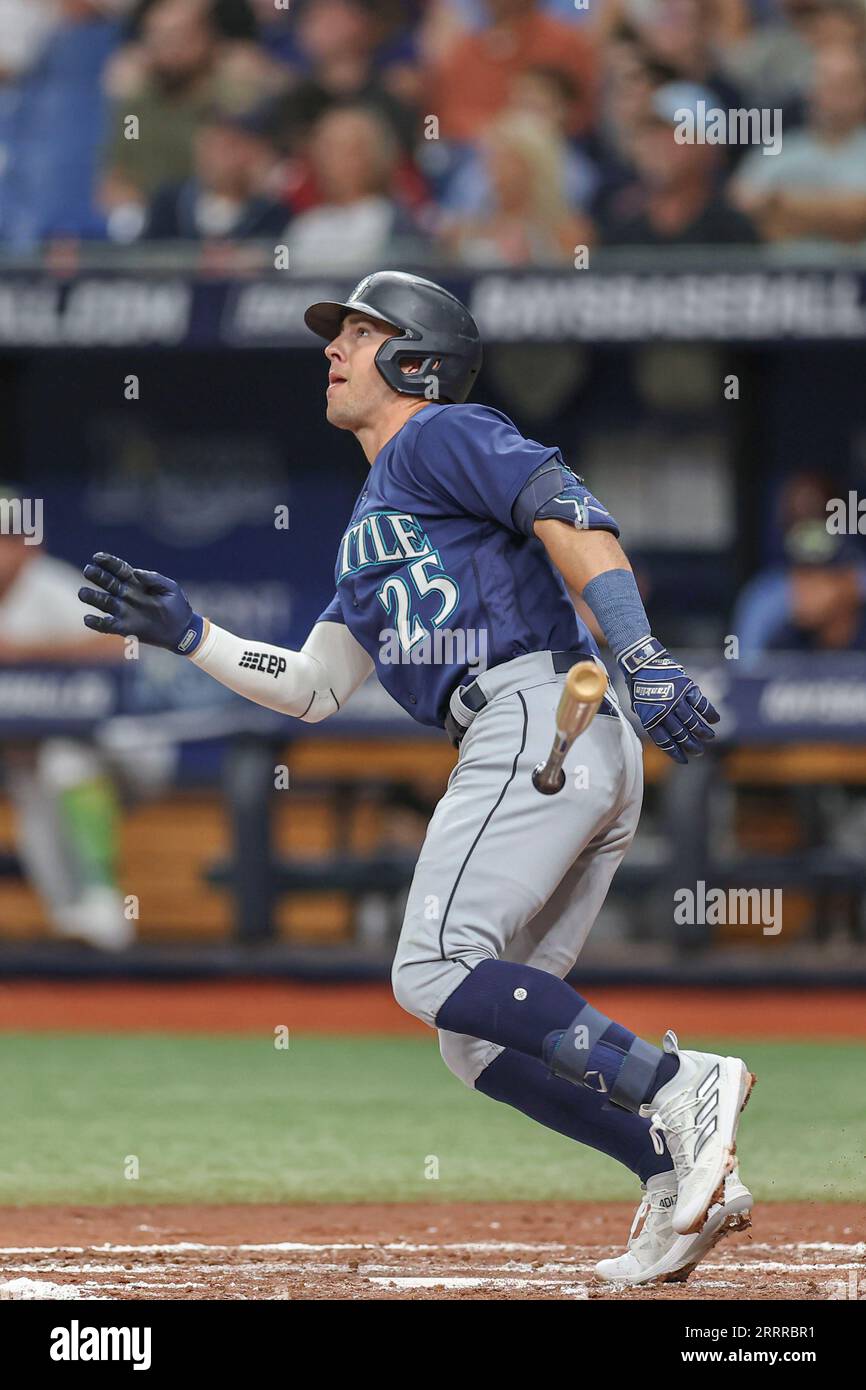 St. Petersburg, FL USA; Seattle Mariners left fielder Dylan Moore (25 ...