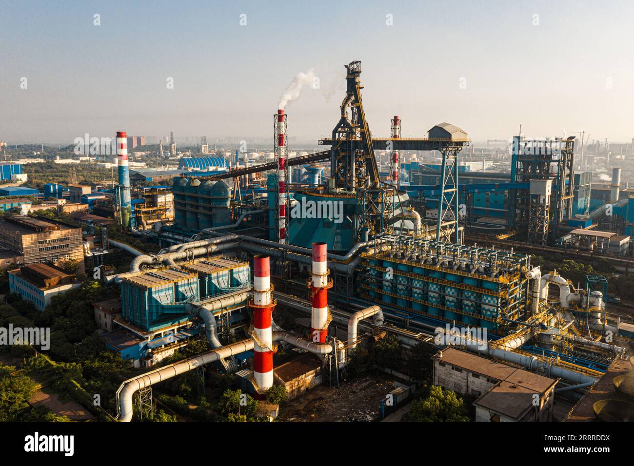 An aerial view of the Wuhan Iron and Steel Plant in the early morning ...
