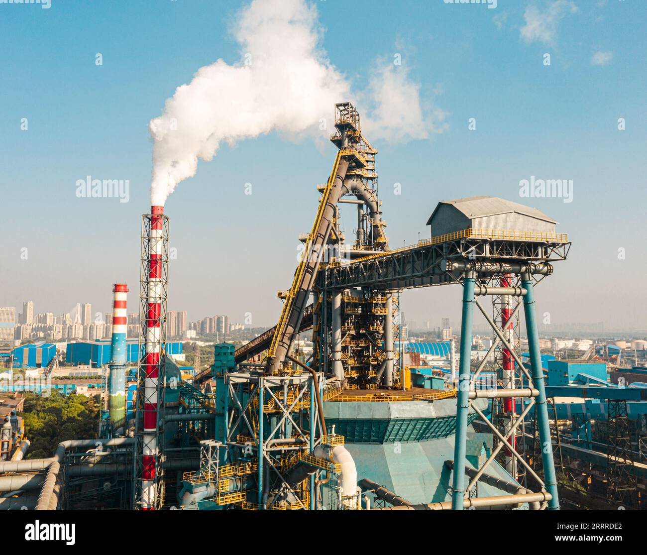 An aerial view of the Wuhan Iron and Steel Plant in the early morning ...