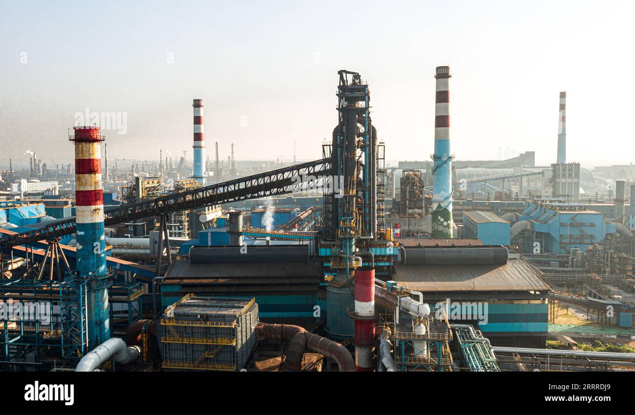 An aerial view of the Wuhan Iron and Steel Plant in the early morning ...
