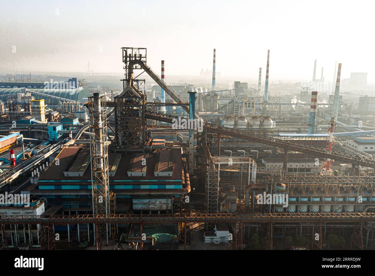 An aerial view of the Wuhan Iron and Steel Plant in the early morning ...