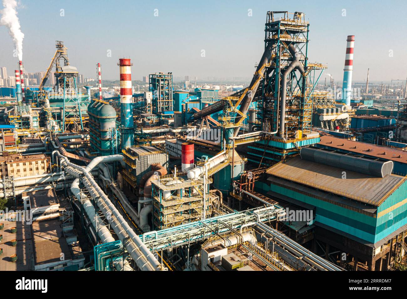 An aerial view of the Wuhan Iron and Steel Plant in the early morning ...