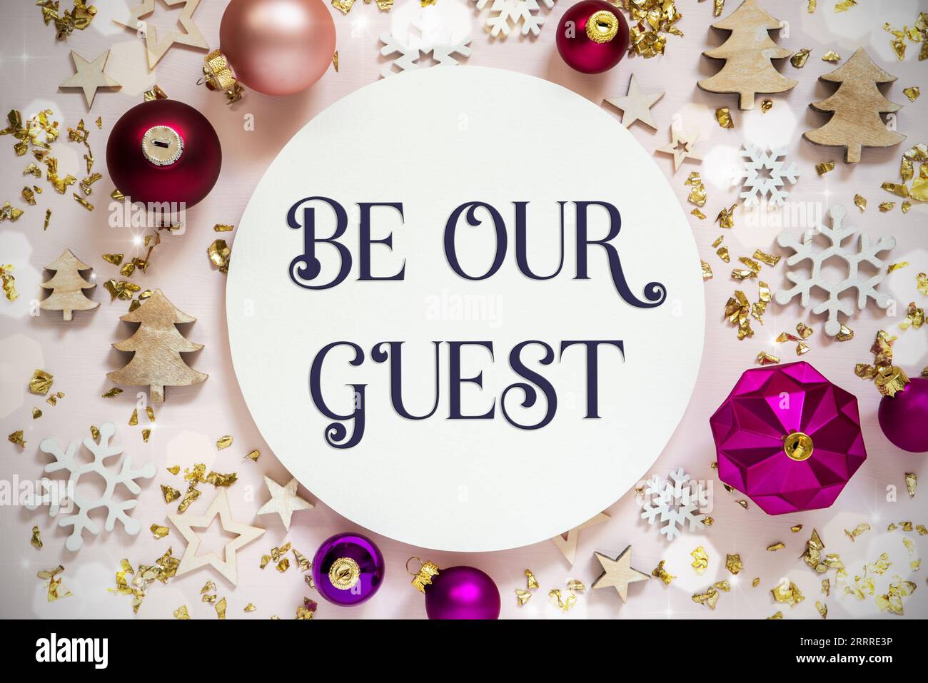 Purple And Festive Christmas Background With Text Be Our Guest Stock ...