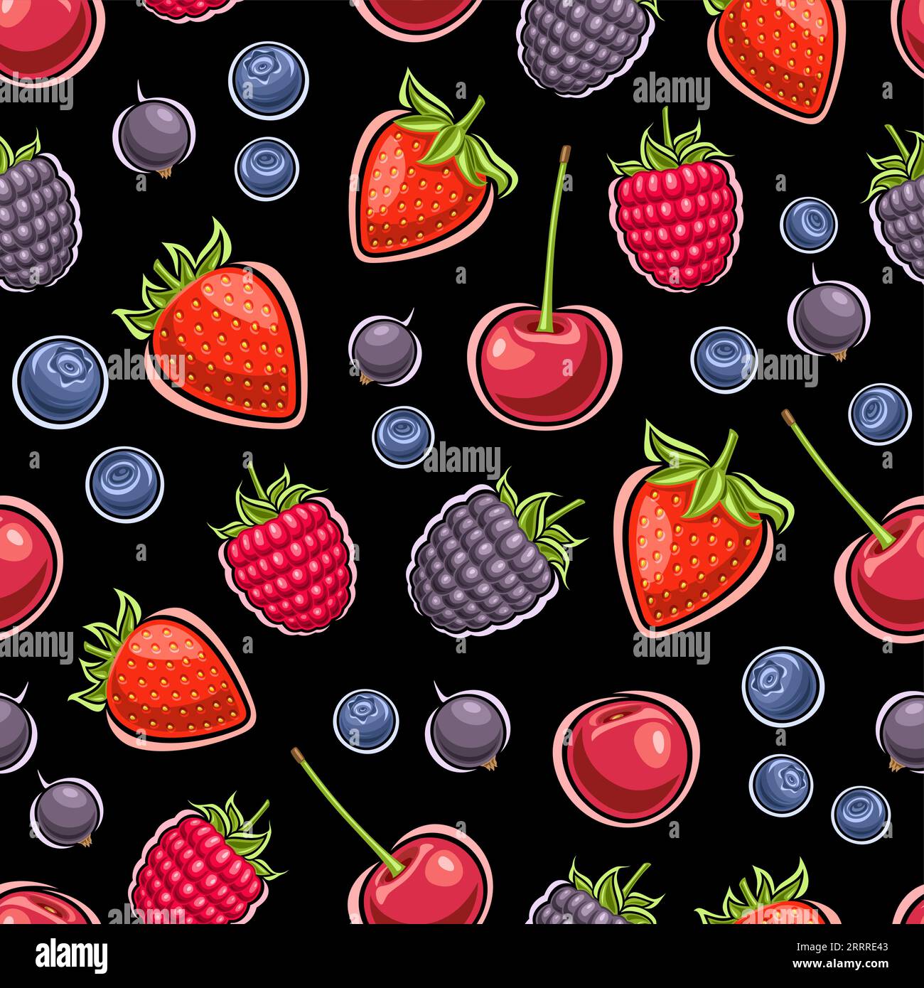 Vector Berry Seamless Pattern, dark repeat background with cut out ...