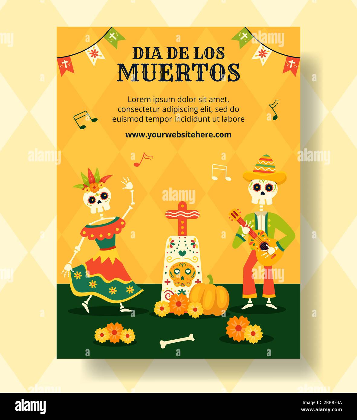 Dia de Los Muertos Vertical Poster Illustration Flat Cartoon Hand Drawn ...