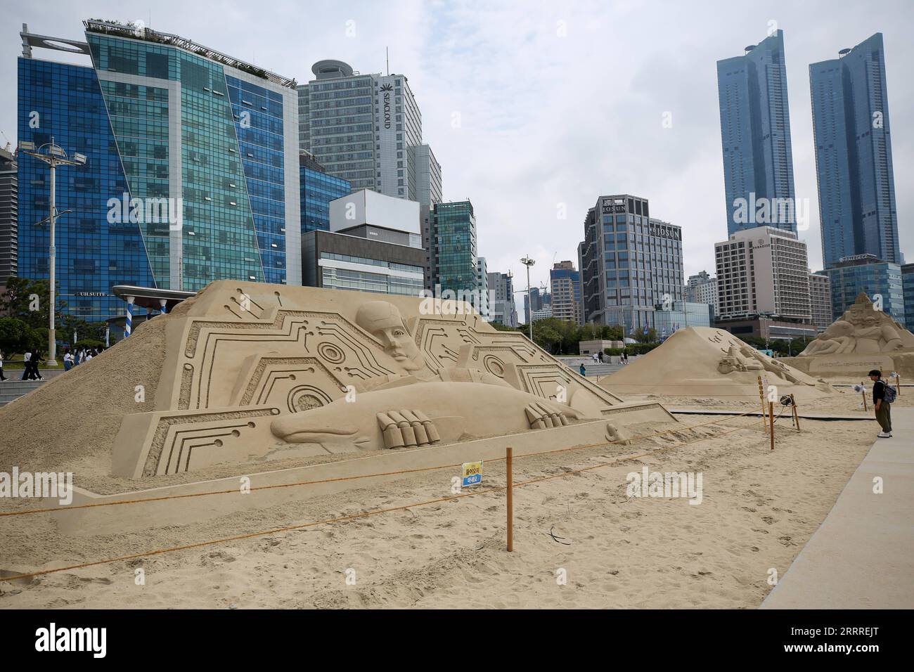 230526 -- BUSAN, May 26, 2023 -- A sand sculpture is seen at Haeundae ...