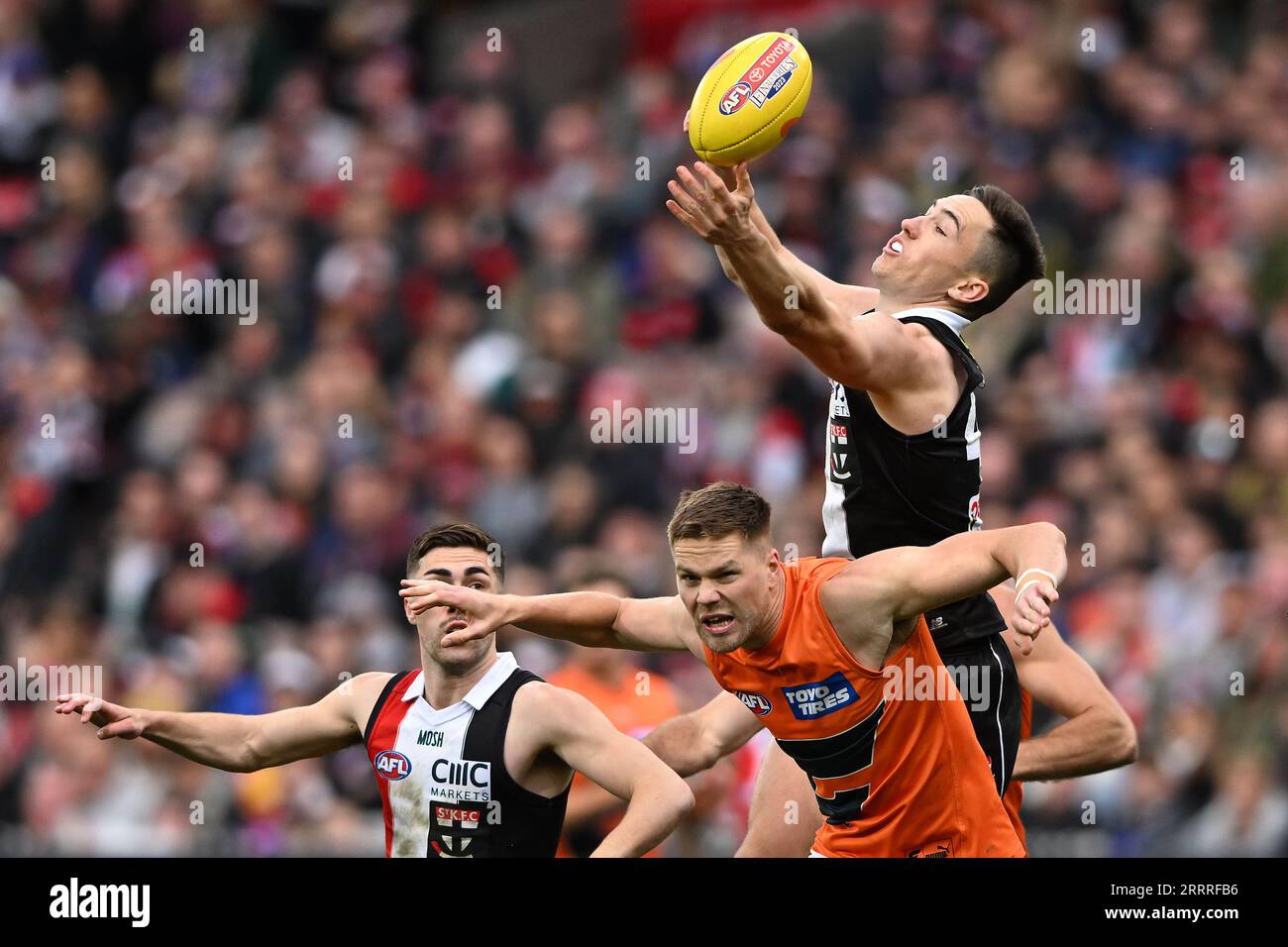 Melbourne, Australia. 09th Sep, 2023. Cooper Sharman of St Kilda (right ...