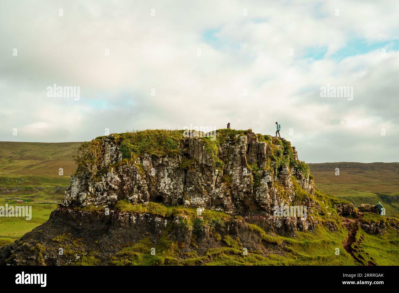 Mountain with rock moss texture and hikes on top at Isle of Skye ...