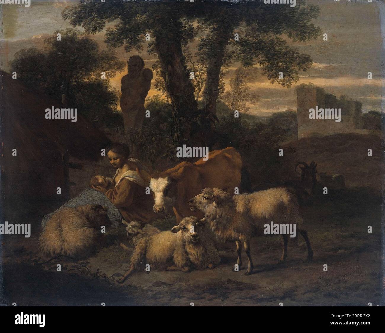 Italian landscape with shepherdess and flocks hi-res stock photography ...