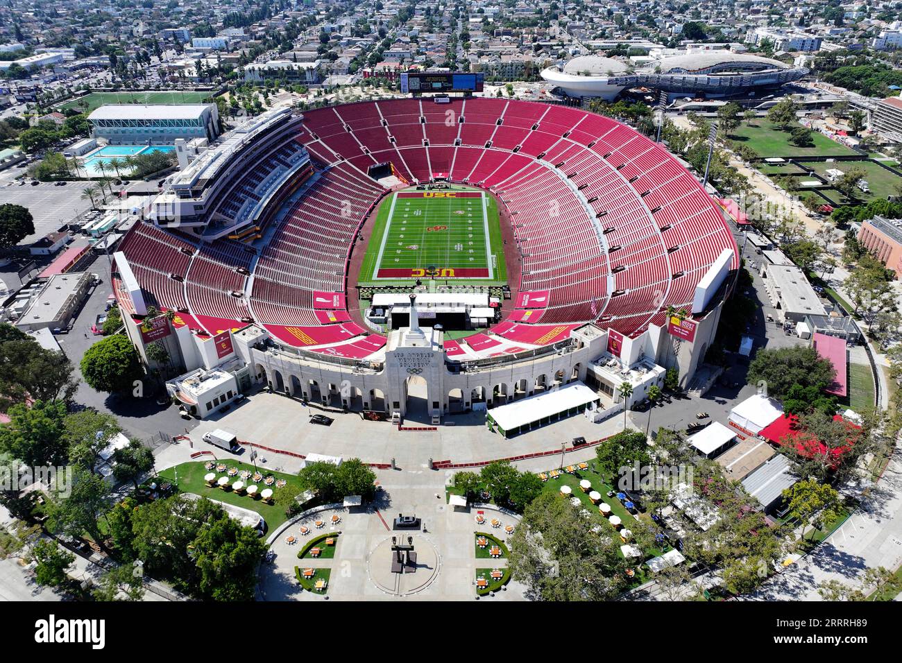 A general overall aerial view of the Los Angeles Memorial Coliseum ...