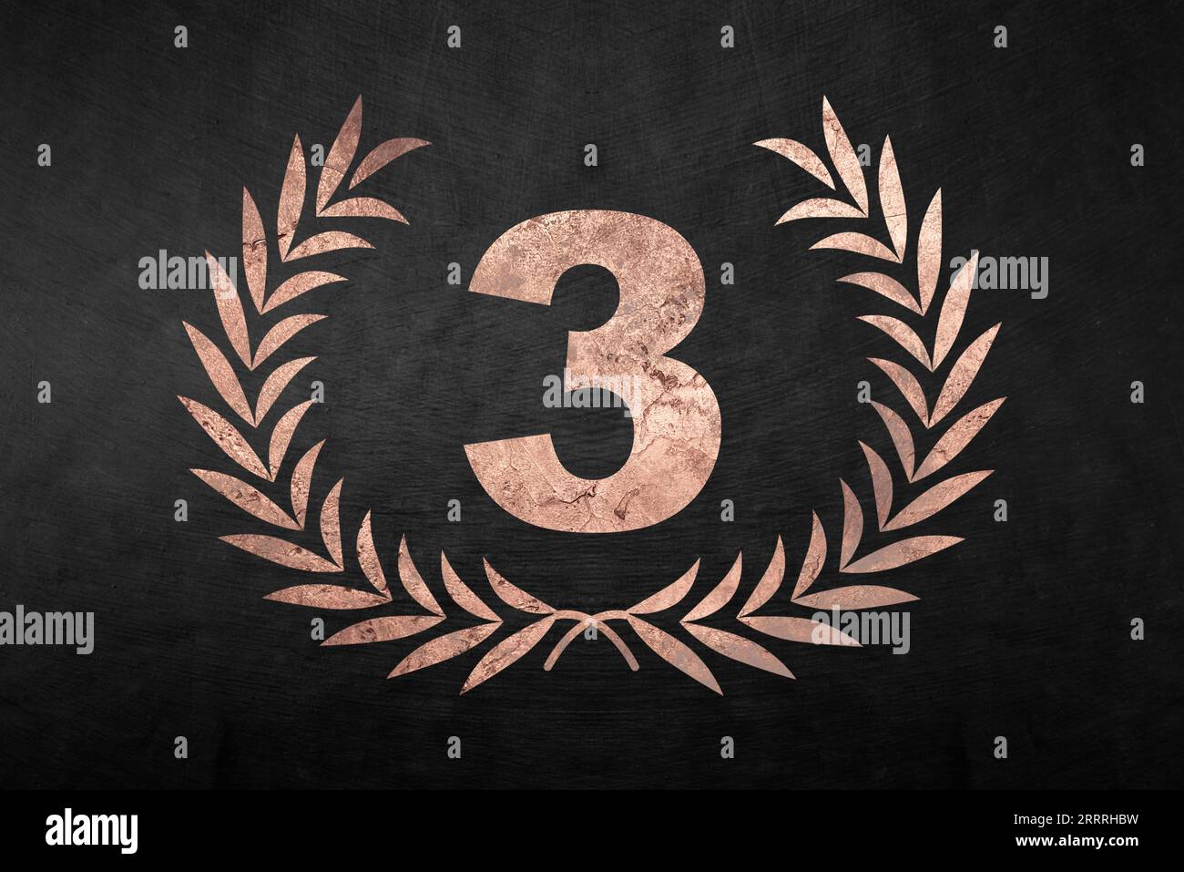 Medal bronze. Winner prize award hanging with red blue color ribbon on ...