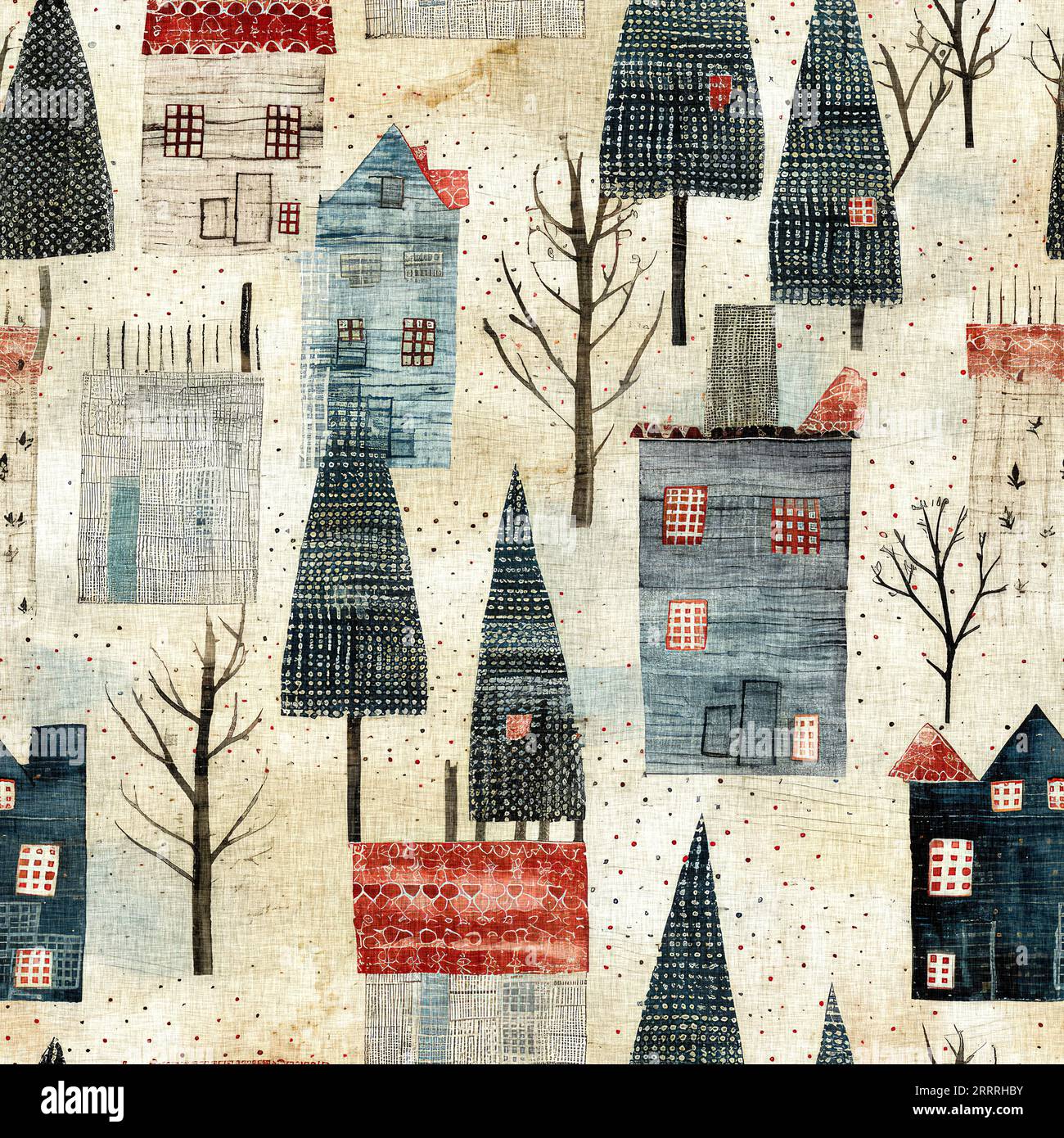 Rustic country christmas cottage with primitive hand sewing fabric ...